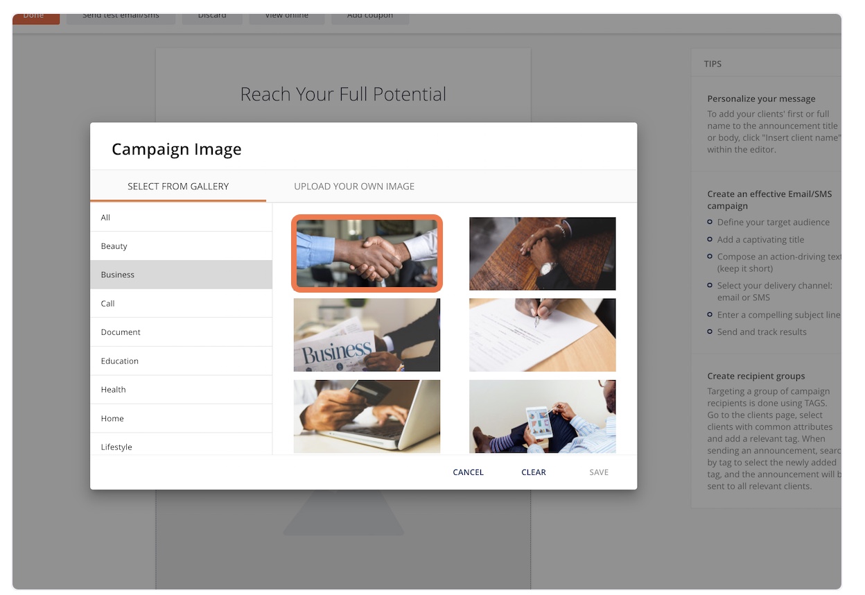 Add an Image from the Gallery to an Announcement – Thryv