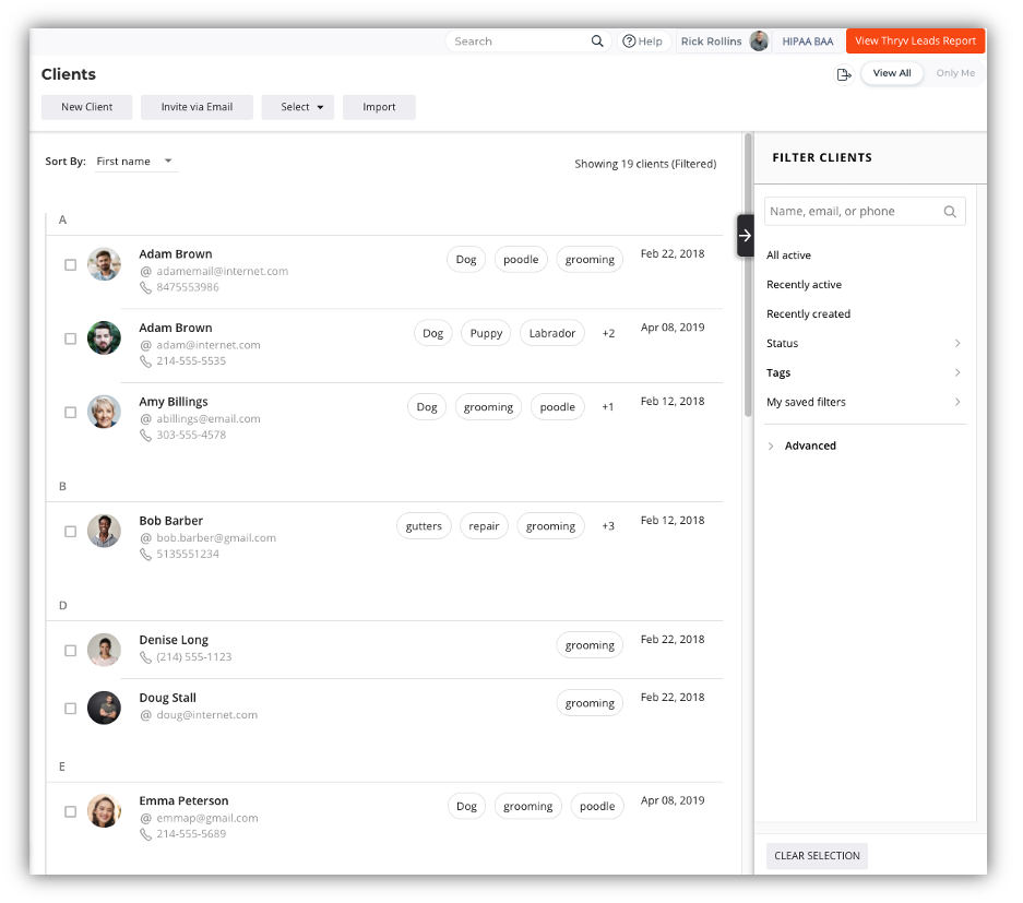 Manage a Client's Contact Information – Thryv