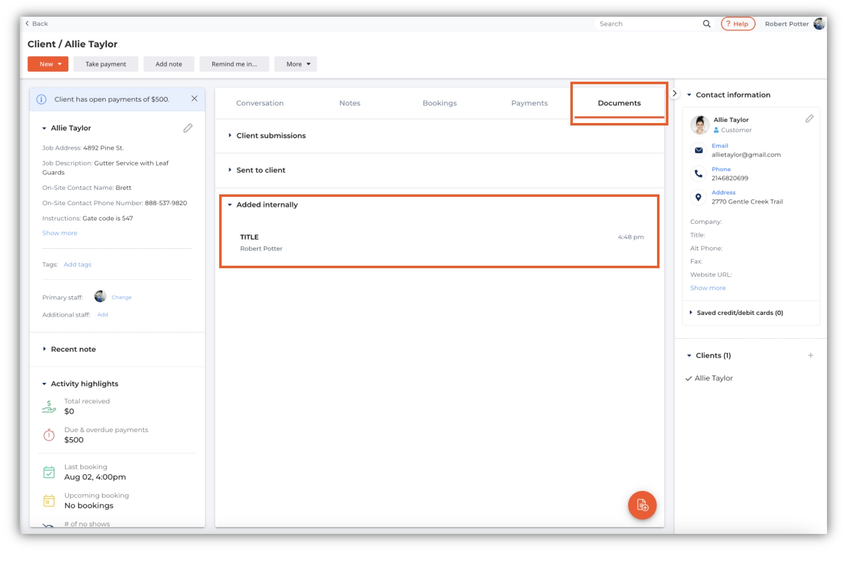 Add an Internal Document to Client Card – Thryv